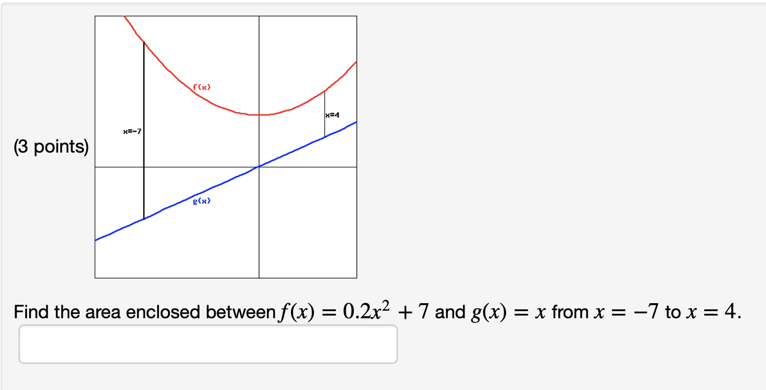 Solved Find the area enclosed between f(x)=0.2x2+7 and | Chegg.com