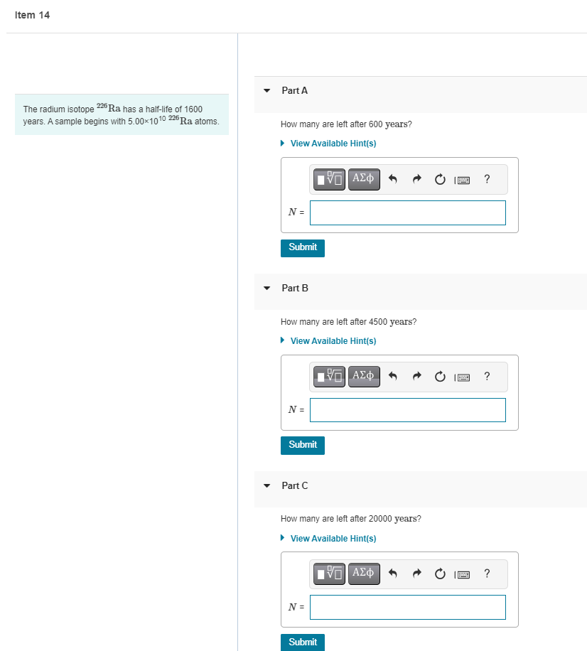 Solved The radium isotope 226Ra has a half-life of 1600 | Chegg.com