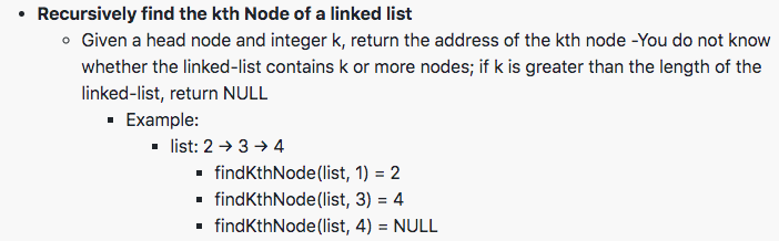 Solved • Recursively find the kth Node of a linked list o | Chegg.com