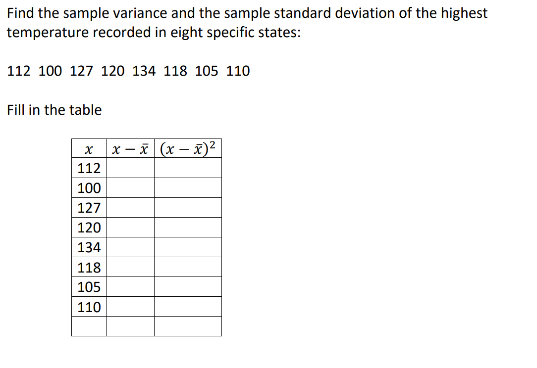 Solved I need help with the sample variance and sample | Chegg.com