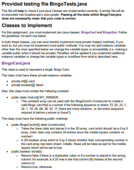 Solved Introduction Bingo is an exciting game of chance that | Chegg.com
