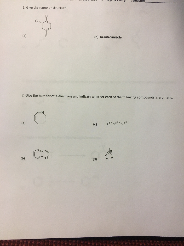 Solved 1. Give the name or structure. Cl (b) m-nitroanisole | Chegg.com