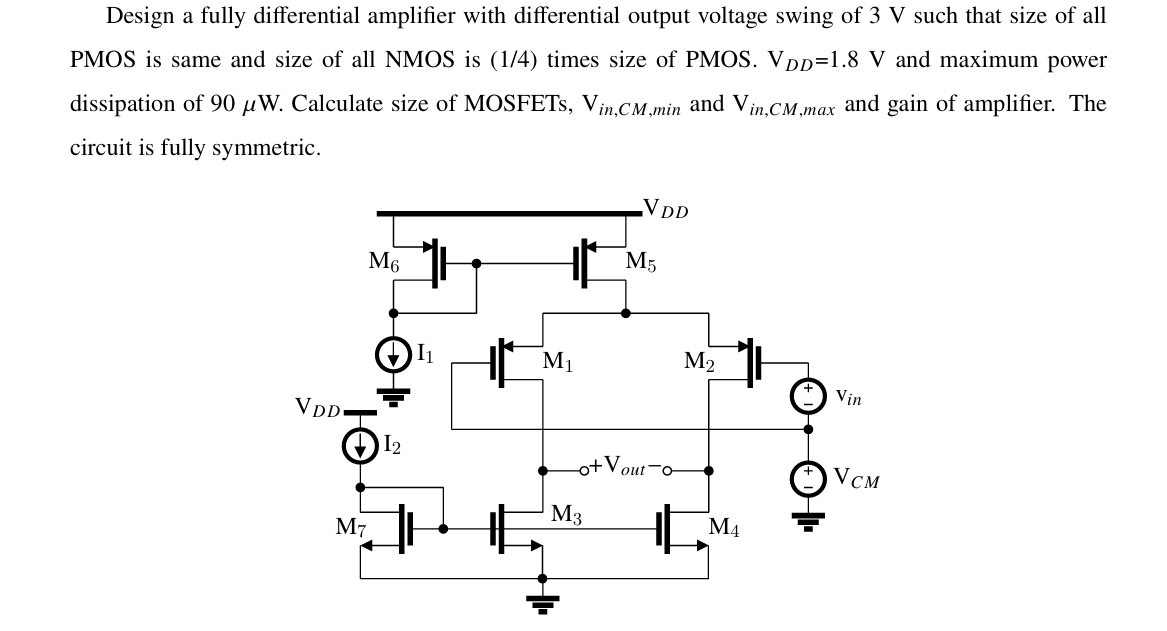 Design a fully differential amplifier with | Chegg.com