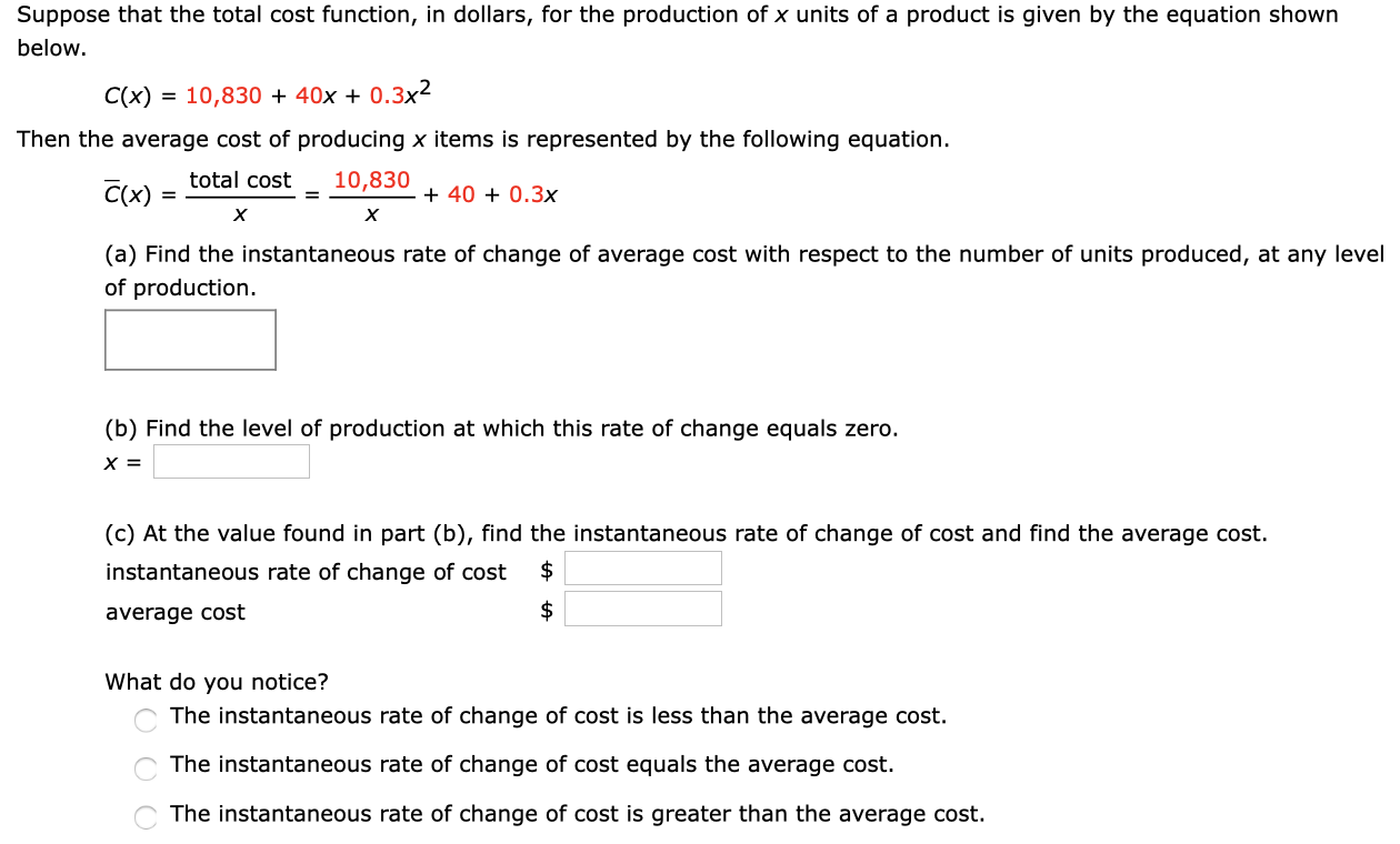 Solved Suppose that the total cost function, in dollars, for | Chegg.com