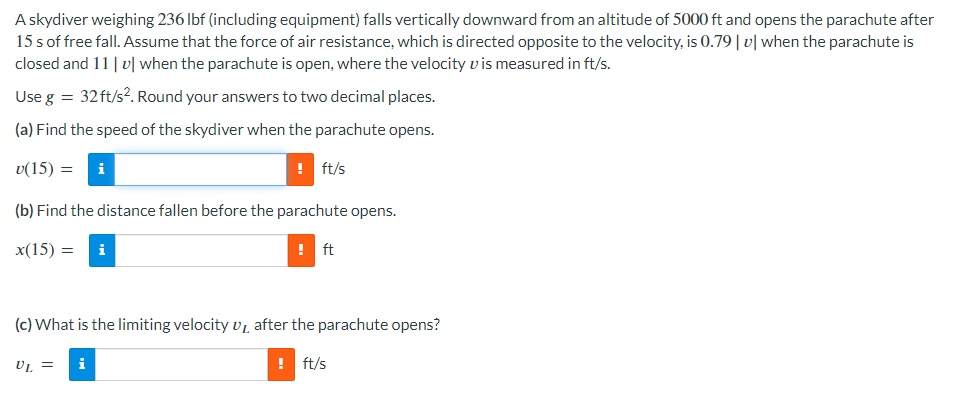 Solved A skydiver weighing 236lbf (including equipment) | Chegg.com