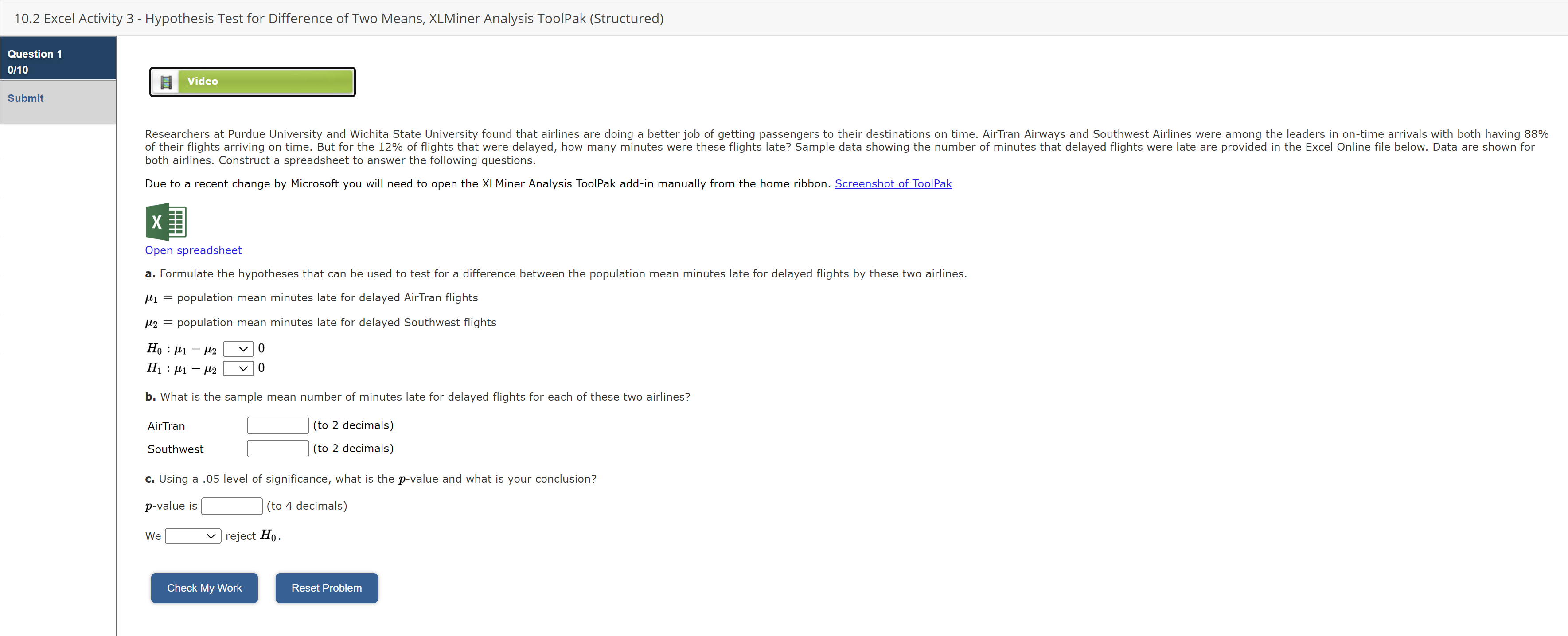 Solved both airlines. Construct a spreadsheet to answer the | Chegg.com
