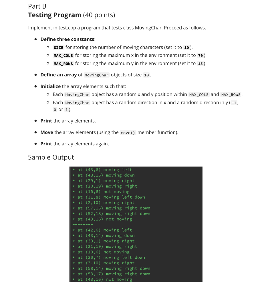 Solved Ex1: A Moving Character Part A Class Implementation | Chegg.com