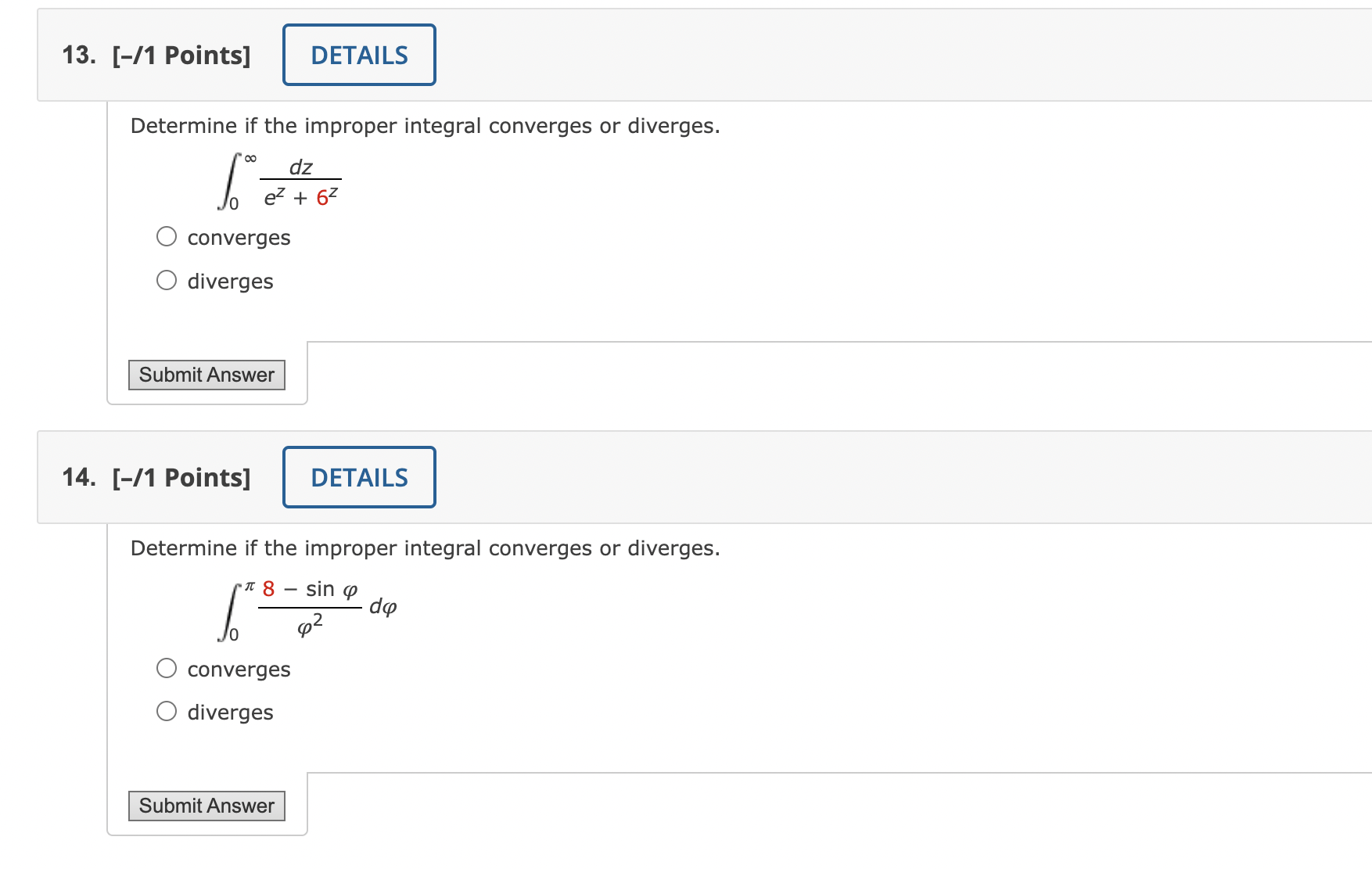 Solved Determine if the improper integral converges or | Chegg.com