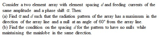 Consider a two element array with element spacing d | Chegg.com