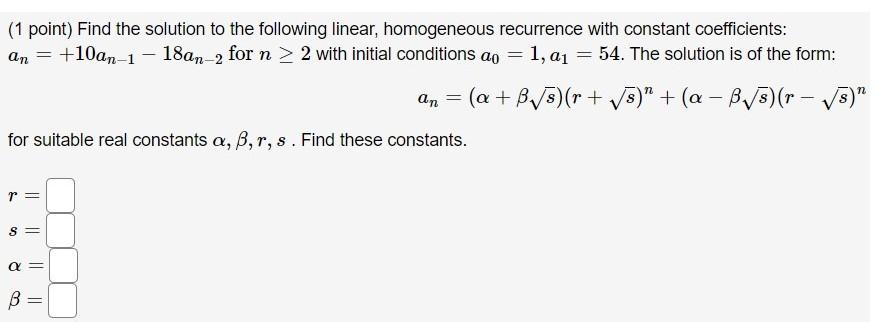 Solved - an (1 point) Find the solution to the following | Chegg.com