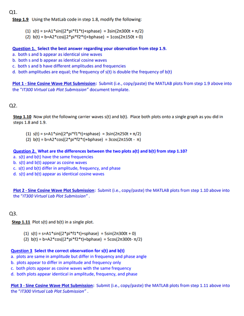 Solved Q1. Step 1.9 Using the MatLab code in step 1.8, | Chegg.com