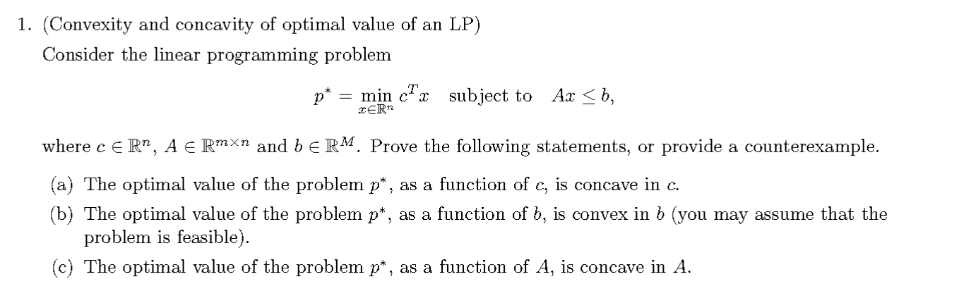 Solved 1. (Convexity and concavity of optimal value of an | Chegg.com