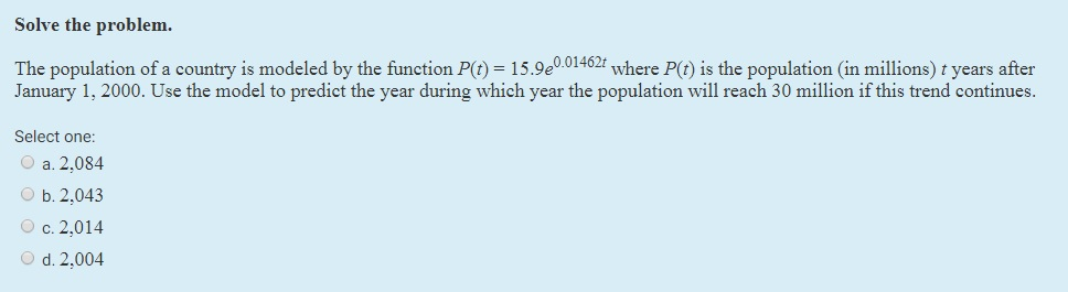 Solved Solve the problem. The population of a country is | Chegg.com