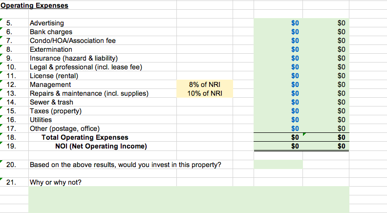 Ch. 9 - Buy and Hold: Worksheet to calculate NOI | Chegg.com