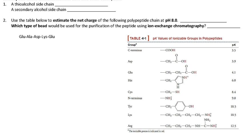 Solved 1. Athioalcohol side chain A secondary alcohol side | Chegg.com