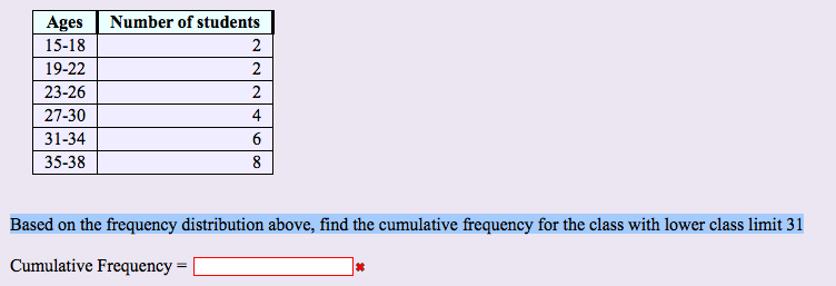 Solved Ages 15-18 19-22 23-26 27-30 31-34 35-38 Number of | Chegg.com