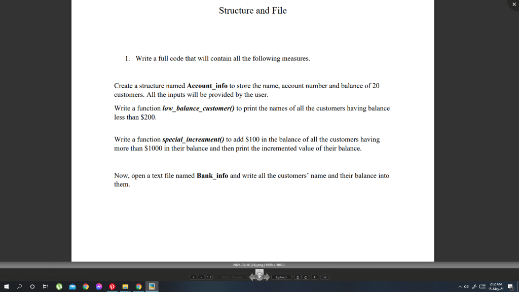 Solved Structure and File 1. Write a full code that will | Chegg.com