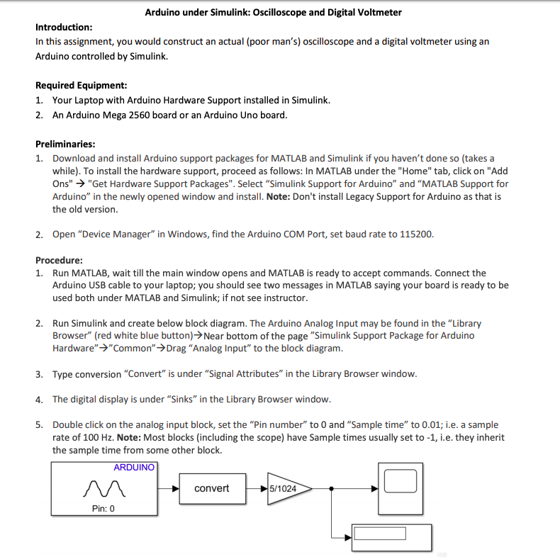 Arduino under Simulink: Oscilloscope and Digital | Chegg.com