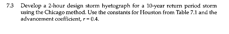Solved 7.3 Develop a 2-hour design storm hyetograph for a | Chegg.com