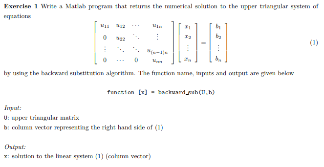 Solved Exercise 1 Write A Matlab Program That Returns The 5548