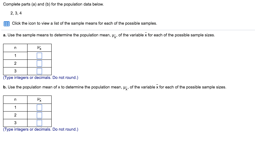 Solved Complete parts (a) and (b) for the population data | Chegg.com