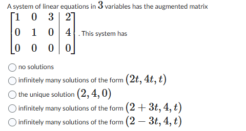 Solved A system of ﻿linear equations in 3 ﻿variables has the | Chegg.com