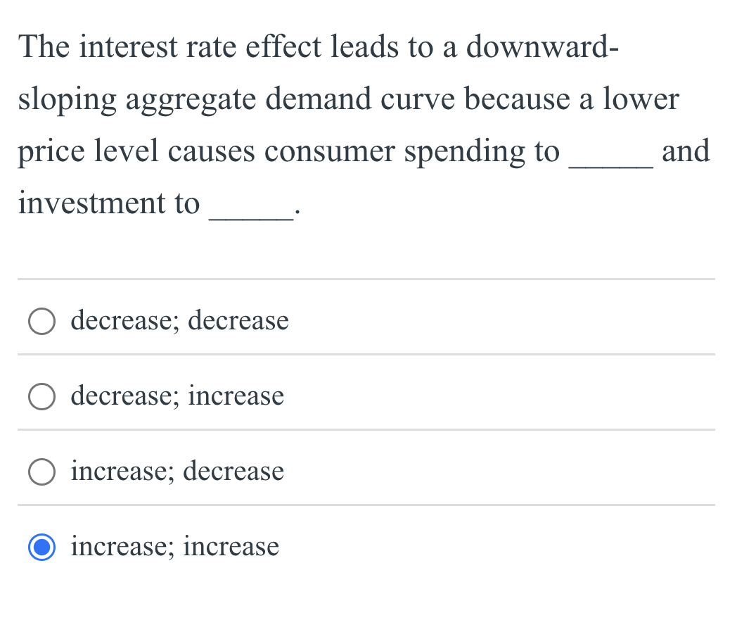 Solved The interest rate effect leads to a downwardsloping | Chegg.com