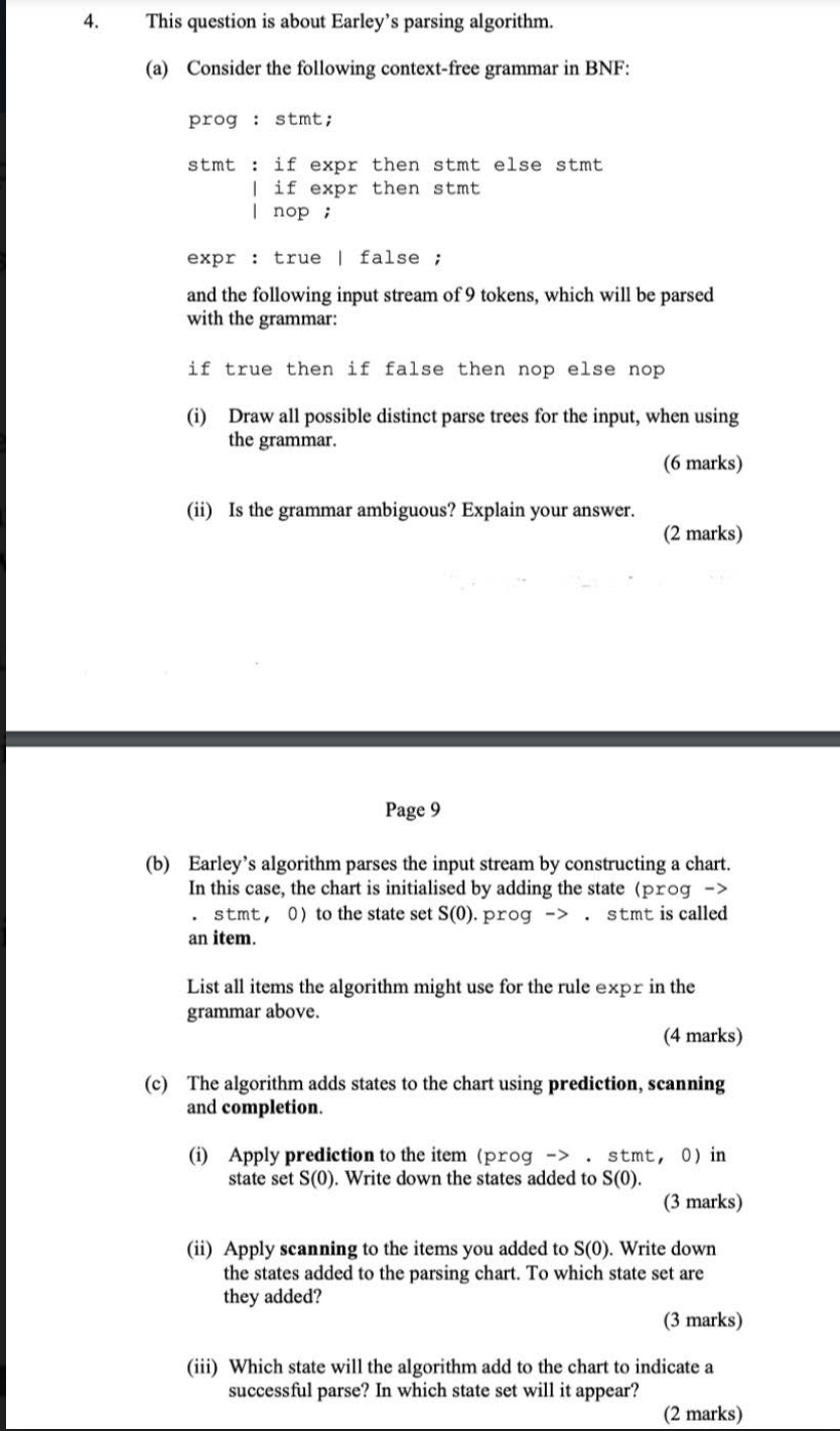 Solved 4. This question is about Earley's parsing algorithm. | Chegg.com