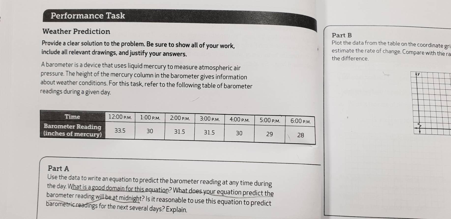 Solved Performance Task Part B Plot the data from the table | Chegg.com