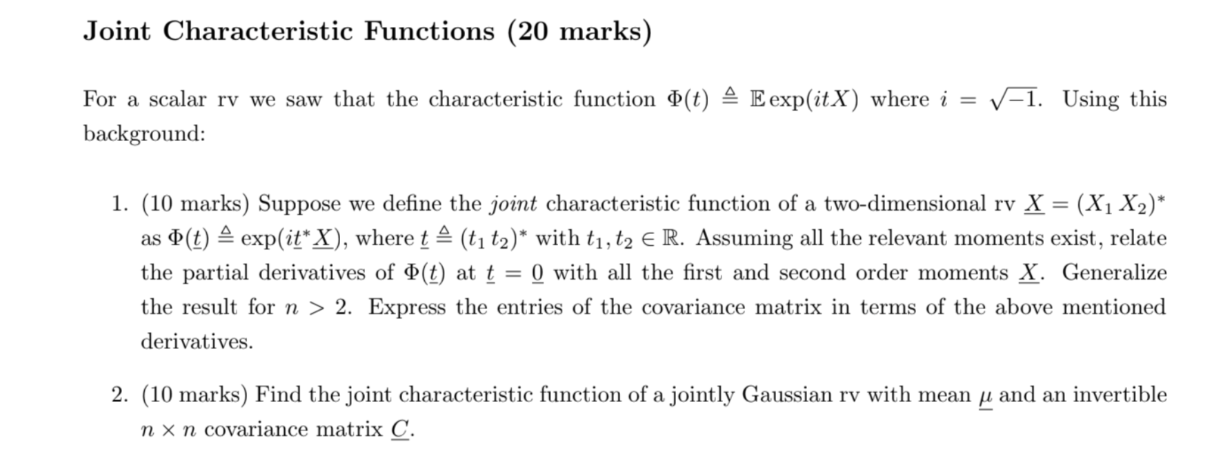 Solved Joint Characteristic Functions (20 marks) For a | Chegg.com