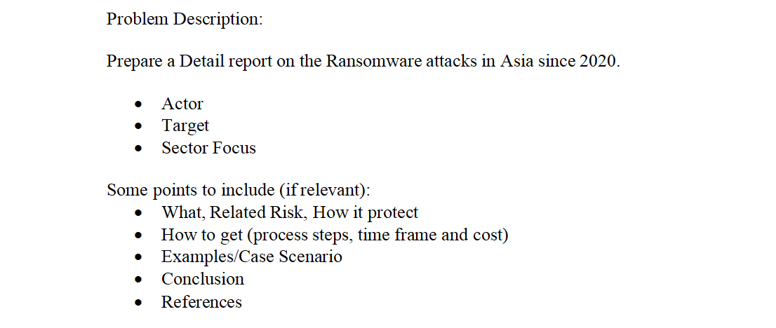 Solved Problem Description: Prepare a Detail report on the | Chegg.com