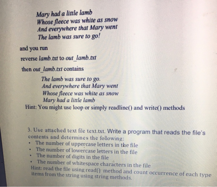 Solved Mary had a little lamb Whose fleece was white as snow | Chegg.com