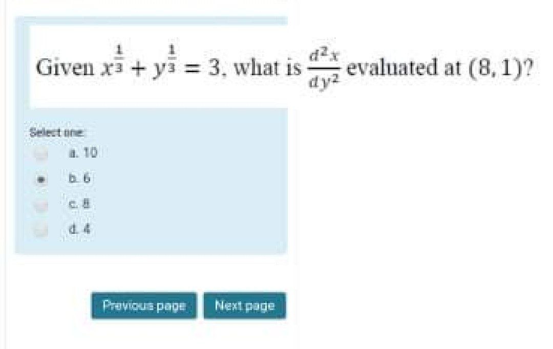 Solved Given x13+y13=3, ﻿what is d2xdy2 ﻿evaluated at | Chegg.com