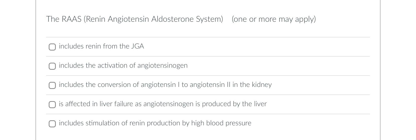 Solved The RAAS (Renin Angiotensin Aldosterone System) (one | Chegg.com