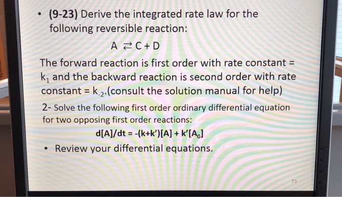 Solved (9-23) Derive the integrated rate law for the | Chegg.com