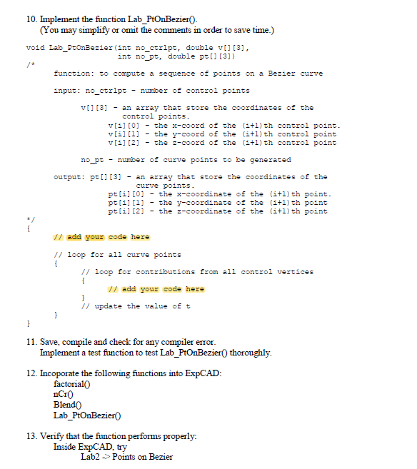 Implement a function that computes points on a cubic | Chegg.com