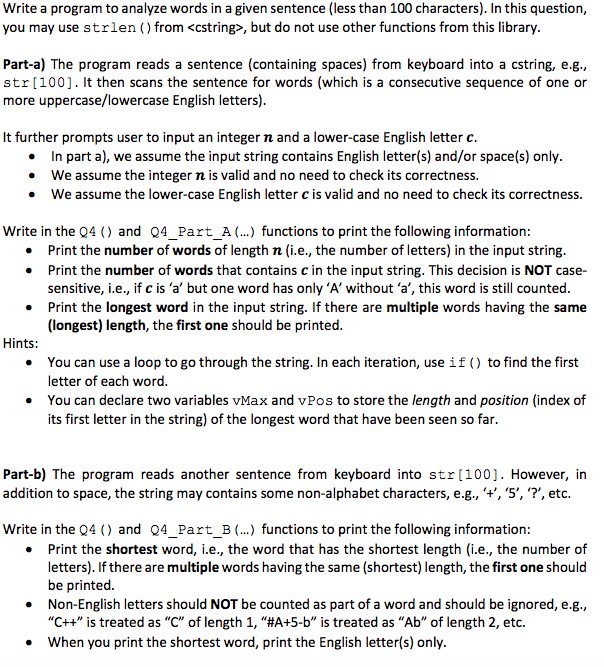 Solved Write a program to analyze words in a given sentence | Chegg.com