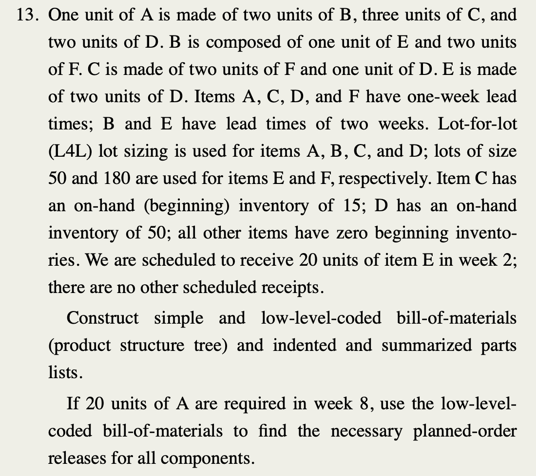 Solved > > 13. One unit of A is made of two units of B, | Chegg.com