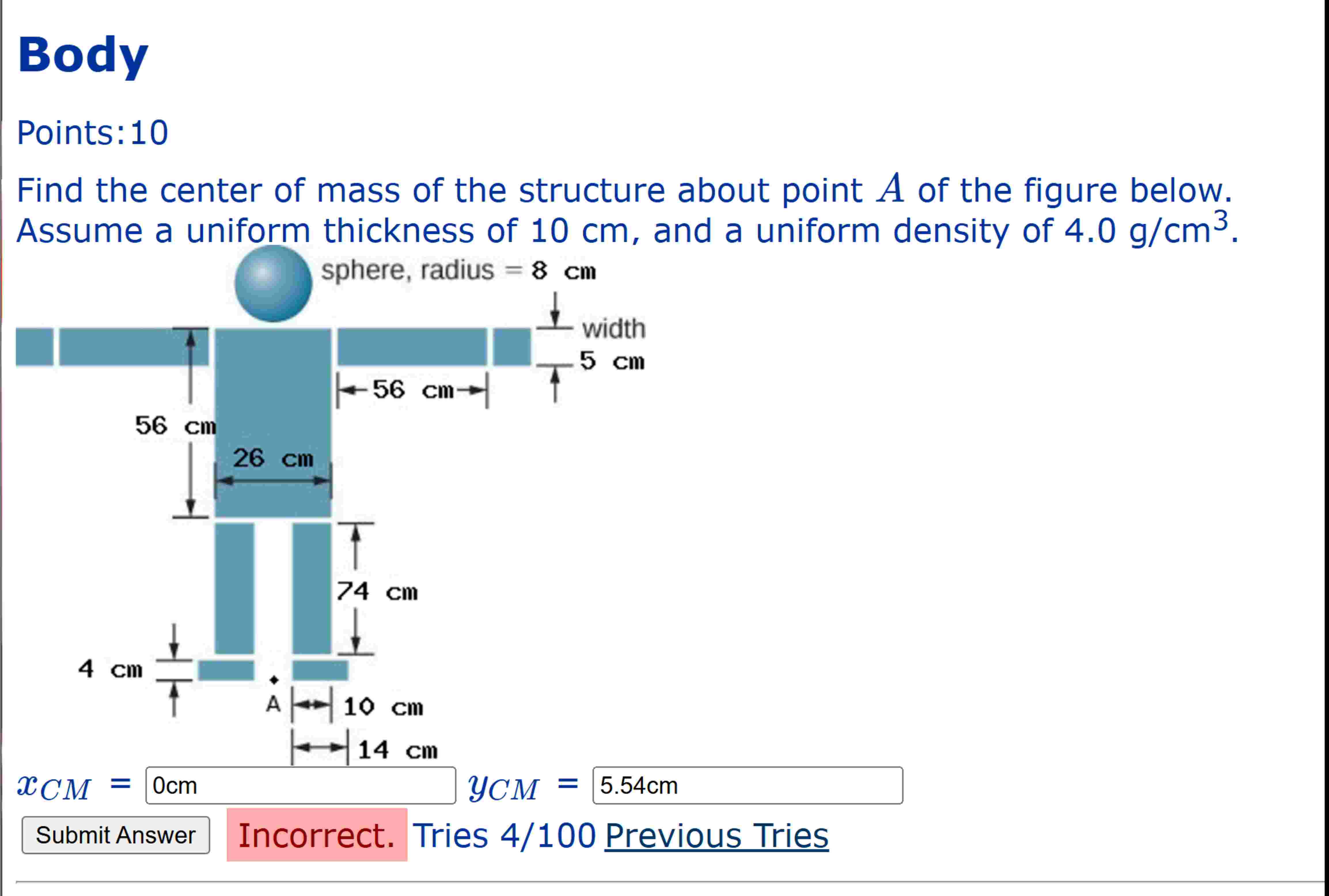 Solved Body ﻿Points:10 ﻿Find the center of ﻿mass of ﻿the | Chegg.com