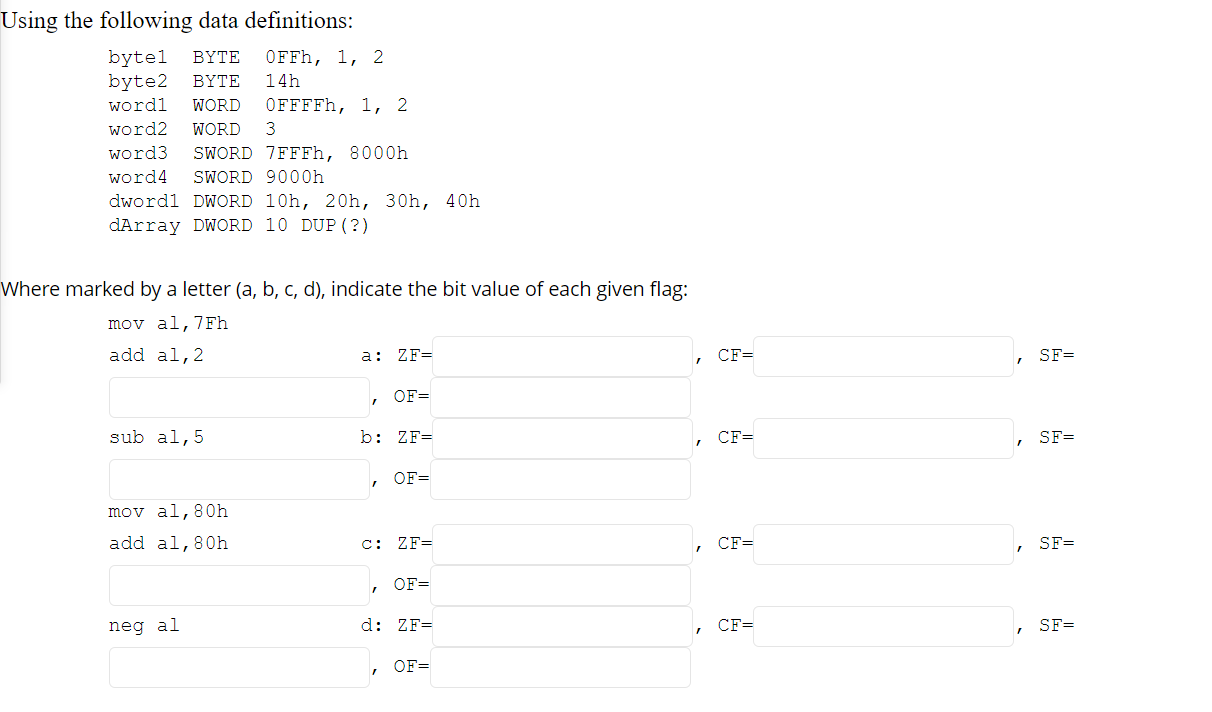 Solved Using the following data definitions: bytel BYTE | Chegg.com