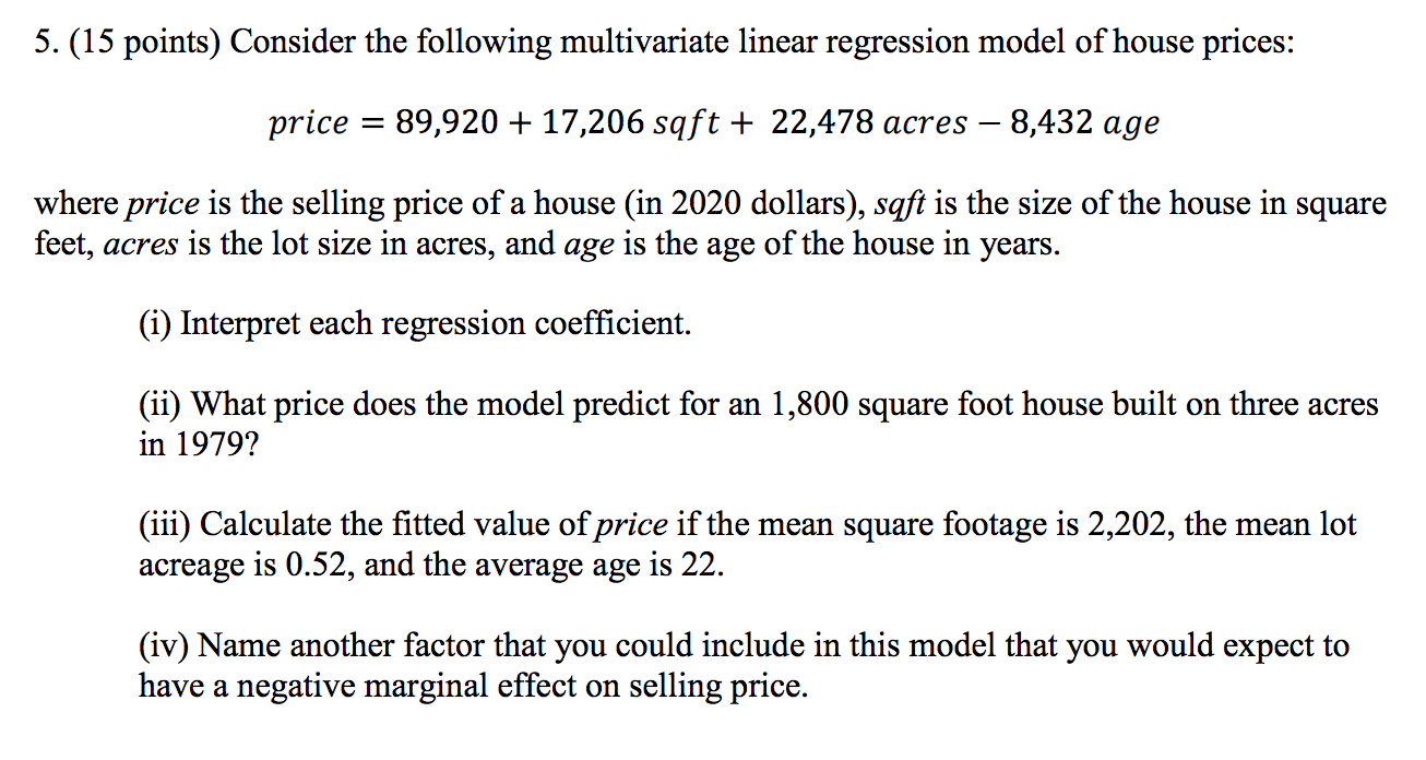 Solved 5. (15 points) Consider the following multivariate | Chegg.com