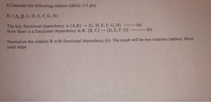 Solved 4.Consider the following relation (table): (15 pts) | Chegg.com