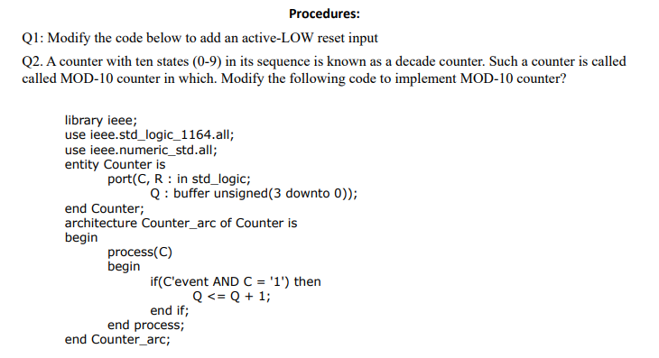 Solved Procedures: Q1: Modify the code below to add an | Chegg.com