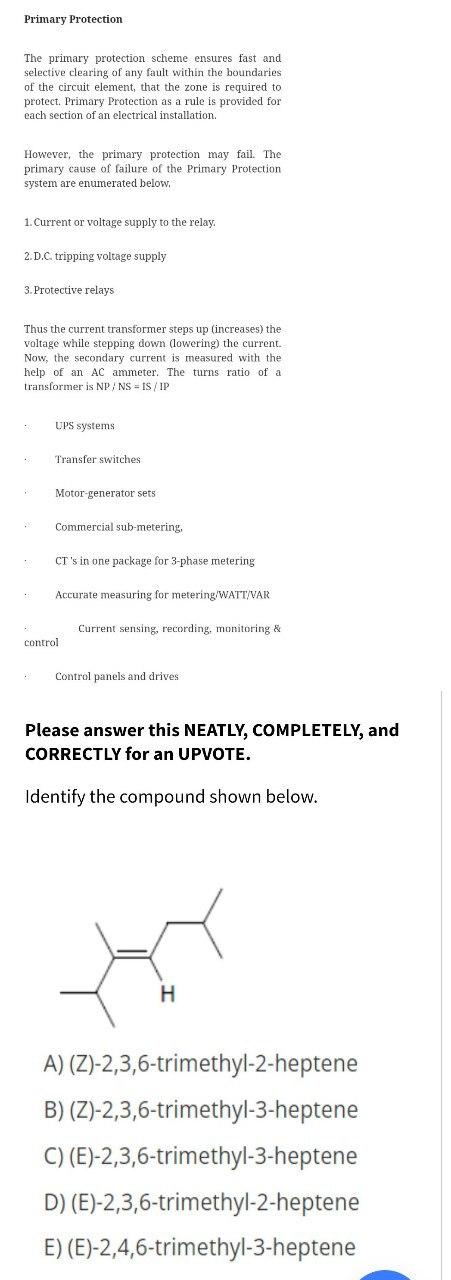 Solved Primary Protection The primary protection scheme | Chegg.com