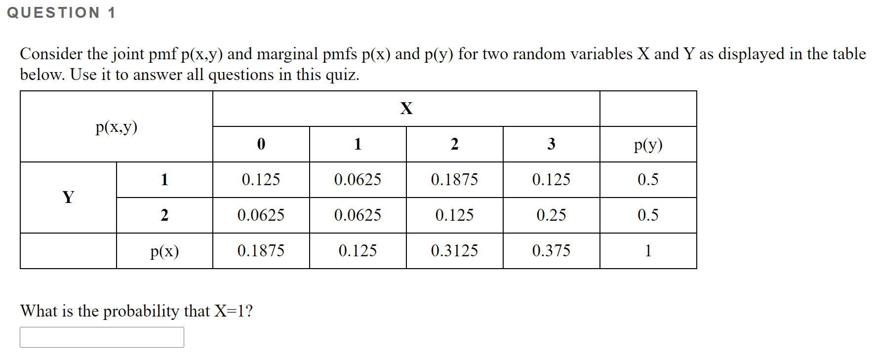 Solved QUESTION 1 Consider the joint pmf p(x,y) and marginal | Chegg.com