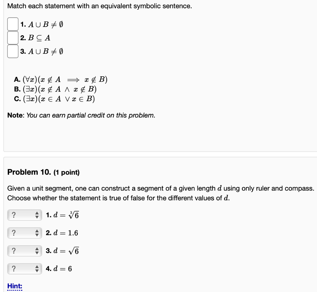 Solved Match each statement with an equivalent symbolic | Chegg.com