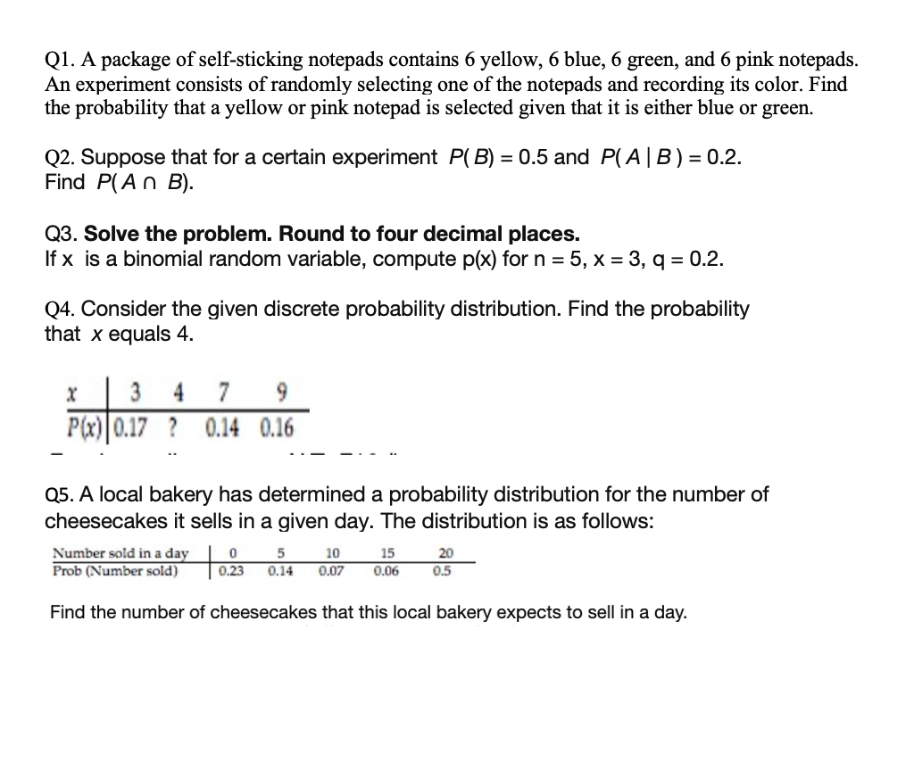 Solved Q1. A package of self-sticking notepads contains 6 | Chegg.com