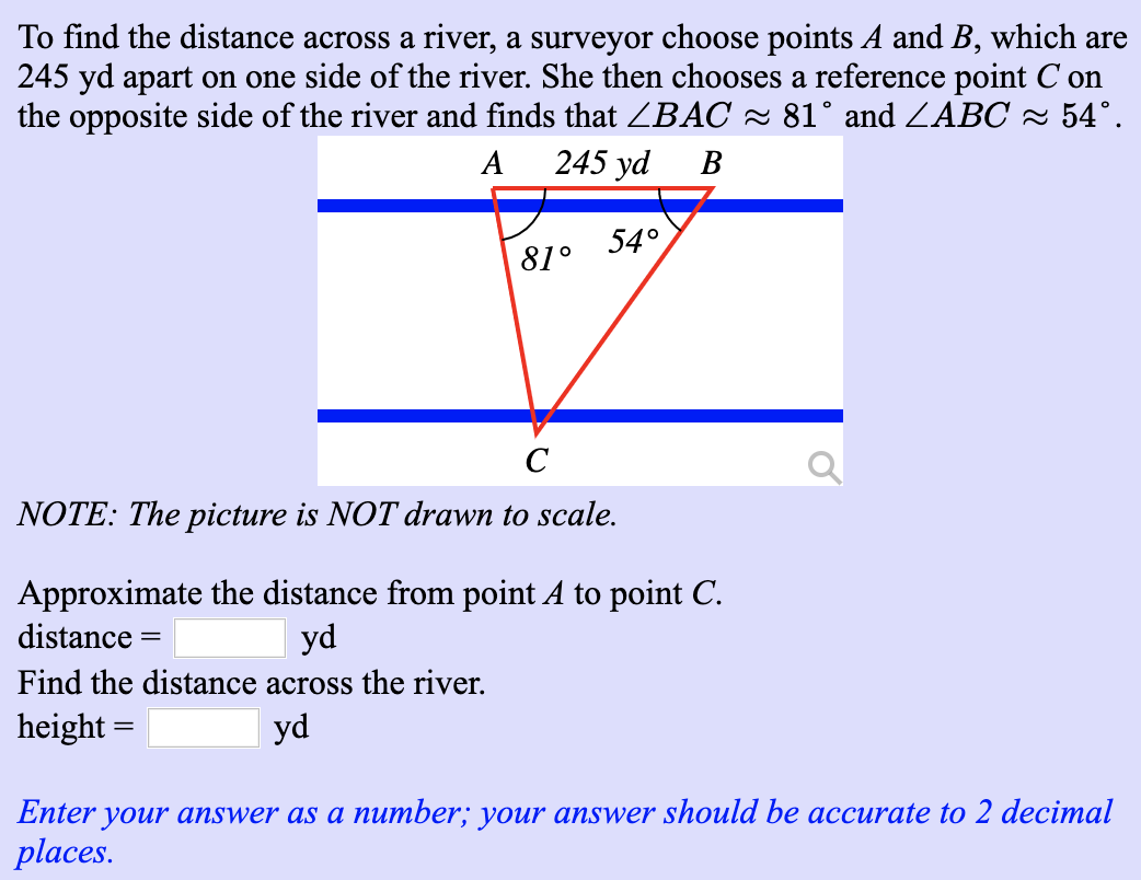 Solved To find the distance across a river, a surveyor | Chegg.com