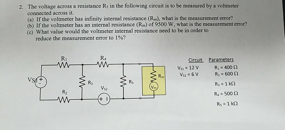 Solved 2. The voltage across a resistance Rs in the | Chegg.com