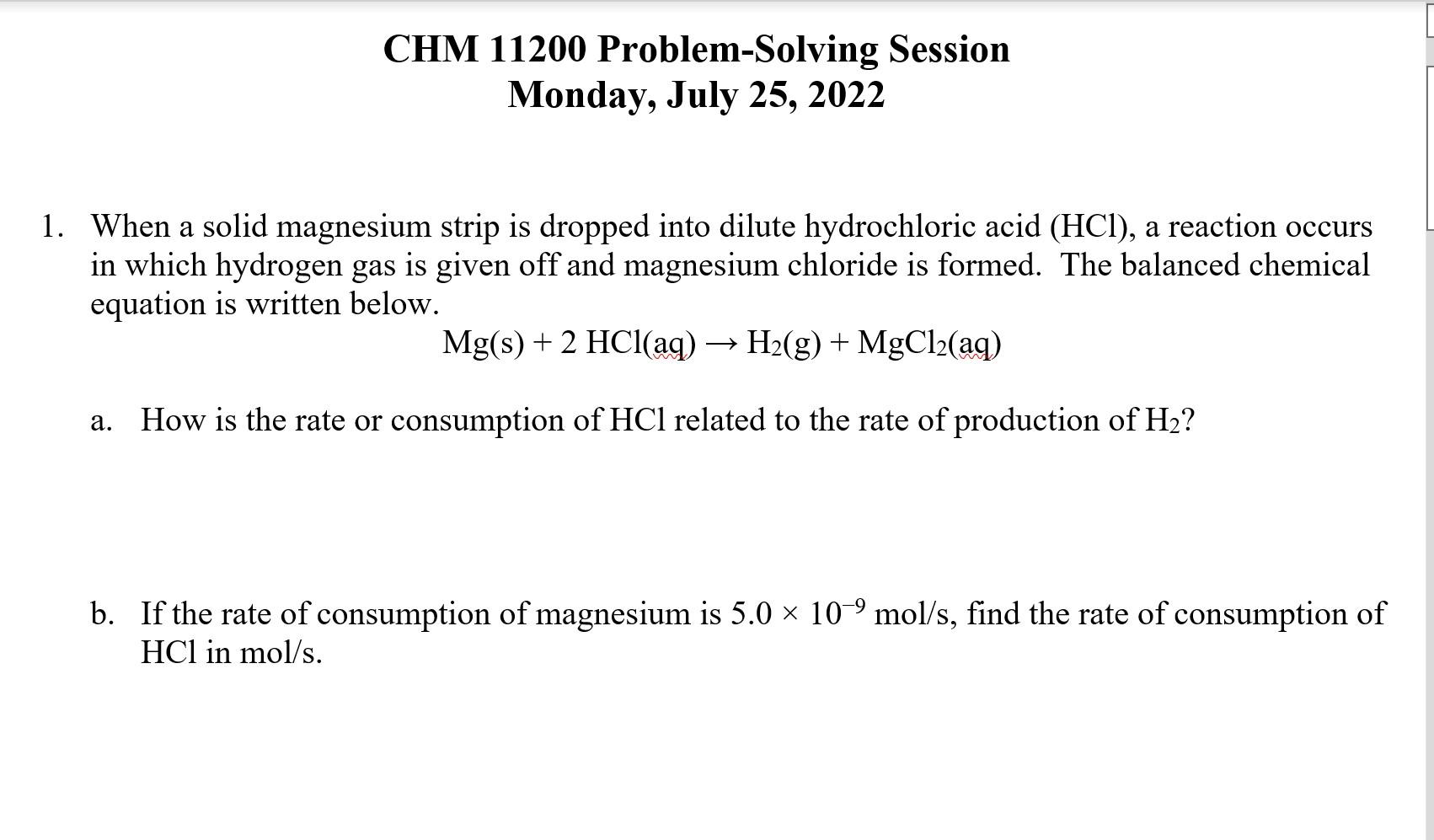 Solved CHM 11200 Problem-Solving Session Monday, July 25, | Chegg.com